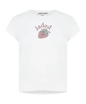JADED LONDON Crystal Embellished Crew Neck T-shirt - White