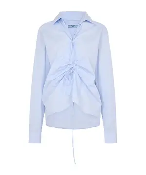 Prada Light Cotton Shirt With Lace-up Detail - Blue