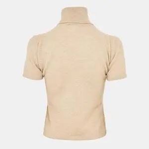 Miu Miu Short Sleeve Turtleneck Knit Top With Embroidered Logo