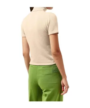 Miu Miu Short Sleeve Turtleneck Knit Top With Embroidered Logo