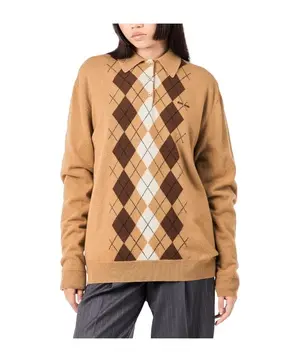 Miu Miu Knitted Polo Sweater With Argyle Pattern