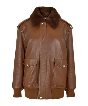 Prada Casual And Versatile Leather Jacket - Brown