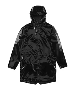 Rains Hooded Long Raincoat - Black