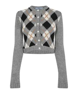 Prada Argyle Jacquard Cropped Knit Cardigan
