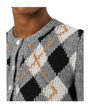 Prada Argyle Jacquard Cropped Knit Cardigan