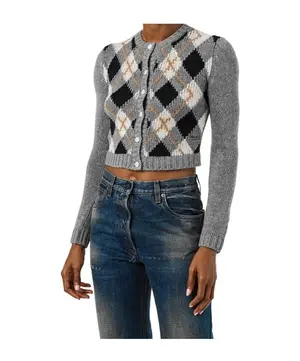 Prada Argyle Jacquard Cropped Knit Cardigan