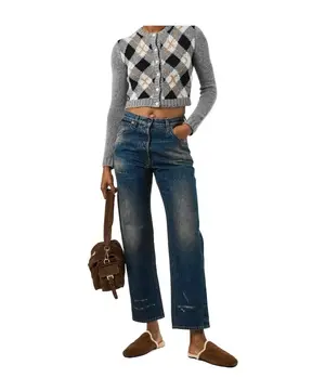 Prada Argyle Jacquard Cropped Knit Cardigan
