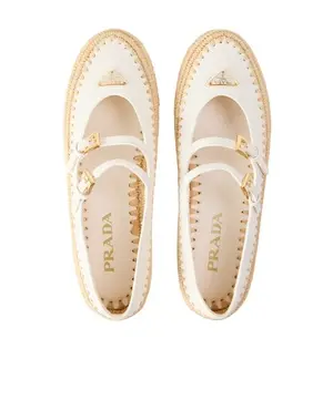 Prada Nappa Leather And Raffia Ballerinas