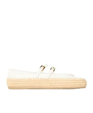 Prada Nappa Leather And Raffia Ballerinas