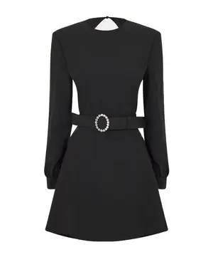 Saint Laurent Mini Dress With Embellished Belt And Open Back Detail - Black
