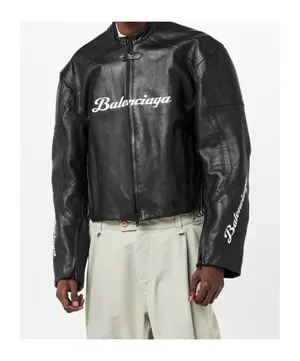 Balenciaga Logo Leather Biker Jacket