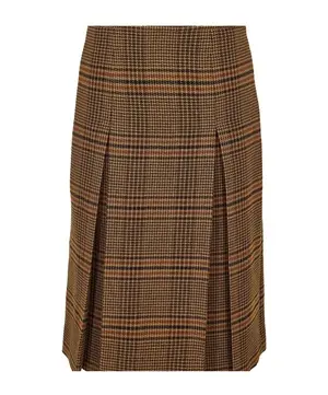 Saint Laurent Plaid Midi Skirt - Brown