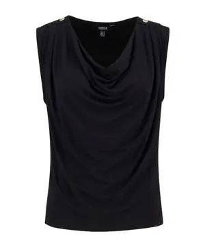 Barbour Saskia Drape Neck Top With Stud Embellishments - Black