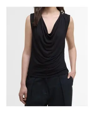 Barbour Saskia Drape Neck Top With Stud Embellishments - Black