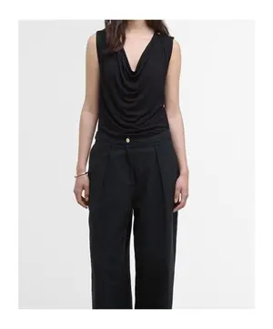Barbour Saskia Drape Neck Top With Stud Embellishments - Black