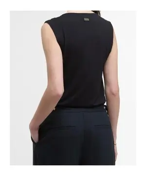 Barbour Saskia Drape Neck Top With Stud Embellishments - Black
