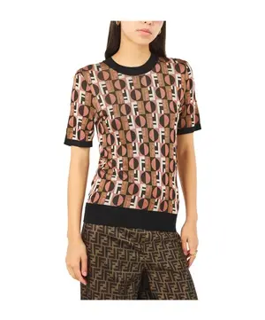 Fendi Monogrammed Short Sleeve Knit Top