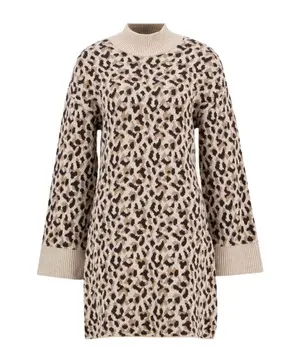 Barbour International Juliana Leopard Print Wool-blend Knit Mini Dress - Multi