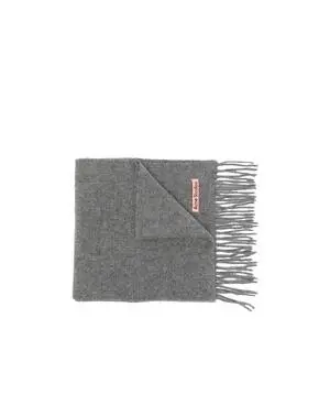 Acne Studios Logo Patch Fringed Edge Scarf - Grey