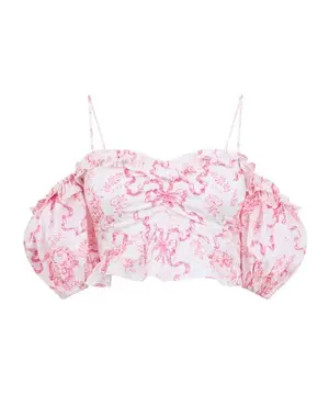 LoveShackFancy Off-the-shoulder Printed Tank Top