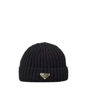 Prada Logo Knit Beanie - Black