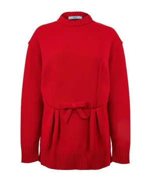 Prada Mock Neck Waist-cinched Knit Sweater