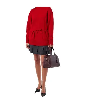 Prada Mock Neck Waist-cinched Knit Sweater