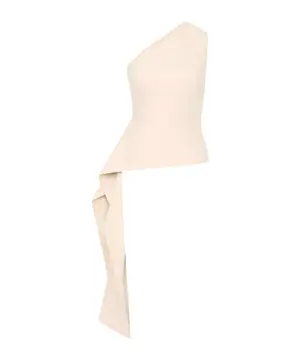 ST. AGNI High-neck Draped One-shoulder Blouse - Nude