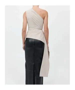 ST. AGNI High-neck Draped One-shoulder Blouse - Nude