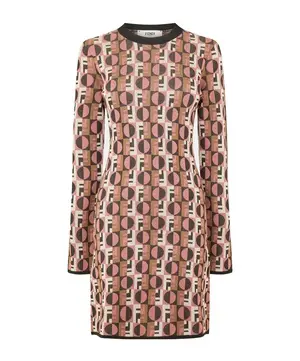 Fendi Monogram Knit Dress - Brown