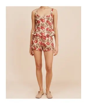 Posse Sleeveless Floral Print Peplum Top