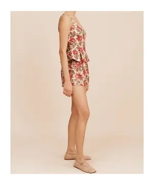 Posse Sleeveless Floral Print Peplum Top