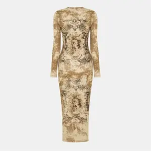 JEAN PAUL GAULTIER Printed Long Sleeve Maxi Dress - Nude