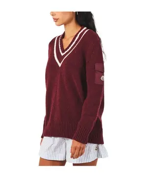 Moncler V-neck Knitted Sweater - Red