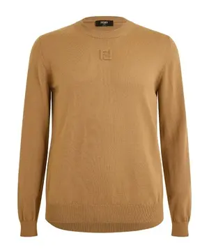 Fendi Khaki Crew-neck Long-sleeve Knit Sweater - Brown