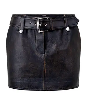 Alexander McQueen Distressed Leather Mini Skirt