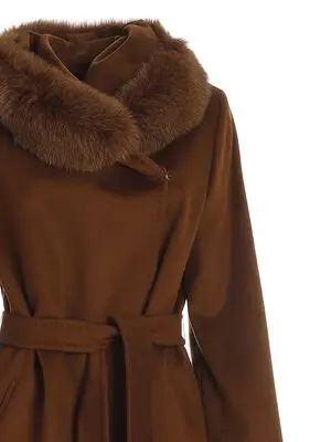 Max Mara Logo Coat With Removable Fur Collar