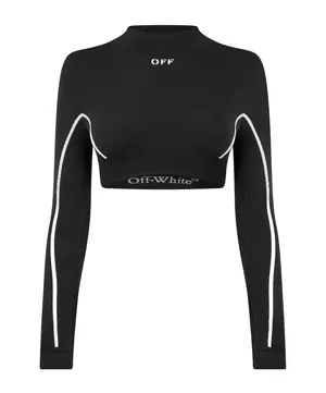 Off-White Off" Logo Cropped Long Sleeve T-shirt