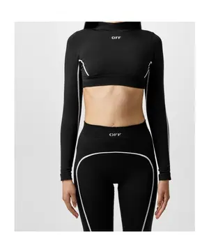 Off-White Off" Logo Cropped Long Sleeve T-shirt