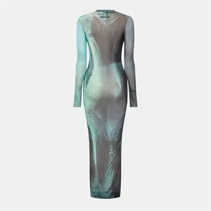 JEAN PAUL GAULTIER Round Neck Long Sleeve Gradient Dress