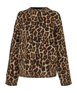 ANINE BING Leopard Print Long Sleeve Crewneck Top