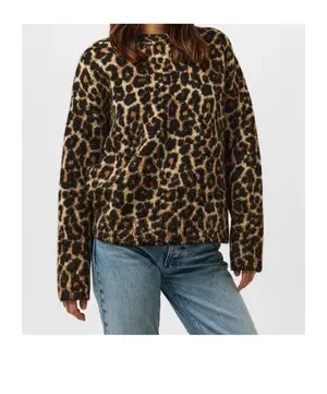 ANINE BING Leopard Print Long Sleeve Crewneck Top
