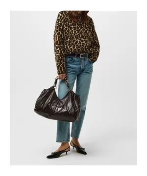 ANINE BING Leopard Print Long Sleeve Crewneck Top