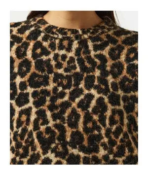 ANINE BING Leopard Print Long Sleeve Crewneck Top