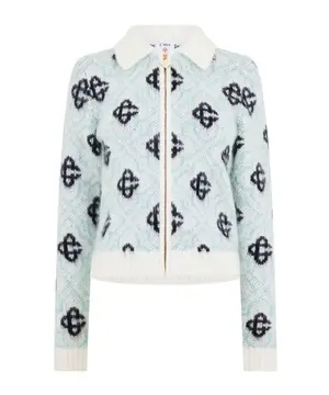 Casablanca Logo Zip-up Cardigan - White