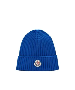 Moncler Logo Patch Beanie - Blue