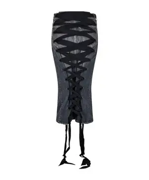 Balenciaga Lace-up Denim Midi Skirt