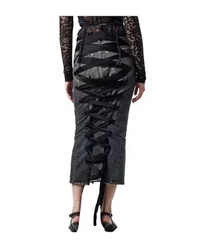 Balenciaga Lace-up Denim Midi Skirt