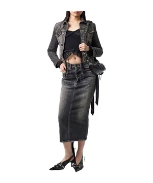 Balenciaga Lace-up Denim Midi Skirt