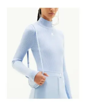 COURREGES High Neck Knitted Jumper With Embroidered Ac Logo - Blue